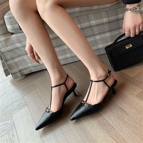 Chiko Alessandra Pointy Toe Kitten Heels T Strap Shoes