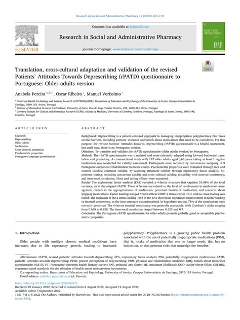 Pdf Translation Cross Cultural Adaptation And Validation Of The Revised Patients Attitudes