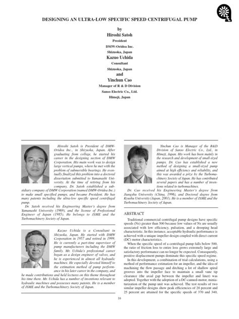 Designing An Ultra Low Specific Speed Centrifugal Pump Pdf Pump Electric Motor