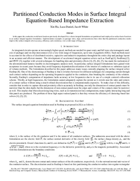 Pdf Partitioned Conduction Modes In Surface Integral Equation Based Impedance Extraction