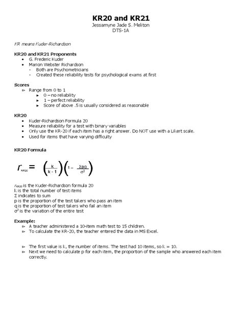 Kr20 And Kr21 Handouts Download Free Pdf Statistical Theory