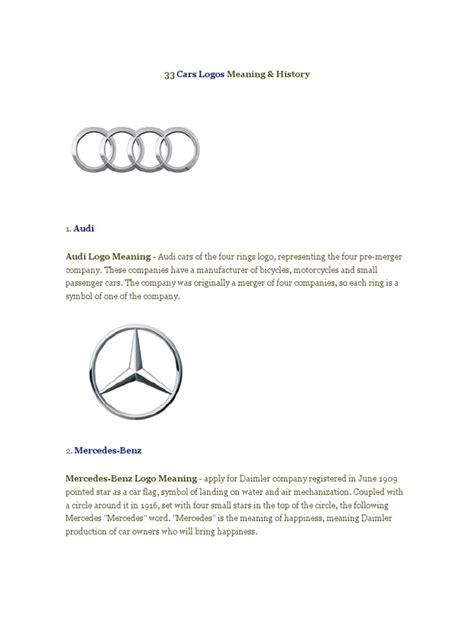 Meanings Of 33 Car Logos And Brands Pdf Opel Mercedes Benz