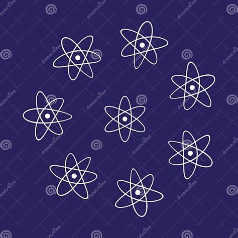 Atomic Orbit Symbols White Outlines On Blue Scientific Vector Pattern Molecular Background