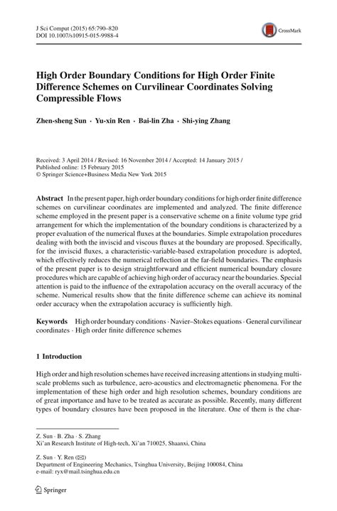 Pdf High Order Boundary Conditions For High Order Finite Difference Schemes On Curvilinear