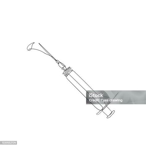 연속 라인 아트 스타일의 손으로 그린 낙서 주사기 일러스트레이션 펜형 주사기에 대한 스톡 벡터 아트 및 기타 이미지 펜형 주사기 개념 건강관리와 의술 Istock