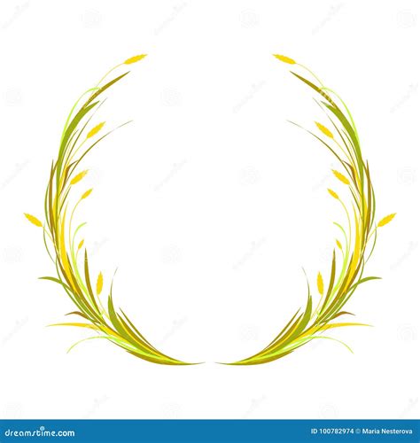 Round Wreath Or Crown With Ears Of Wheat Barley Or Rye And Blade Of