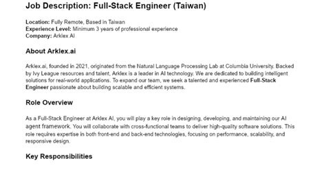 Job Description Full Stack Engineer Remote Zhou Jo Yu