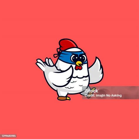 귀여운 치킨 닌자 캐릭터 귀여운 마스코트 캐릭터 로고 비즈니스 로고 회사 마스코트 아이콘 일러스트개념 격리 프리미엄 벡터 플랫 만화 스타일 라면 국수에 대한 스톡 벡터 아트