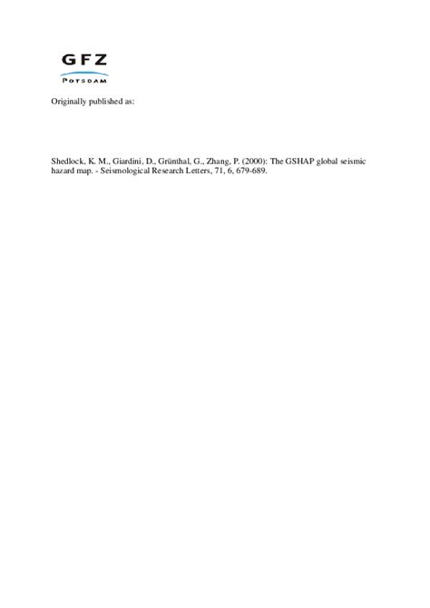 Pdf The Gshap Global Seismic Hazard Map