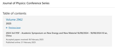 Jpcs出版 2025年第四届新能源与材料国际学术研讨会（iysf Nenm2025）