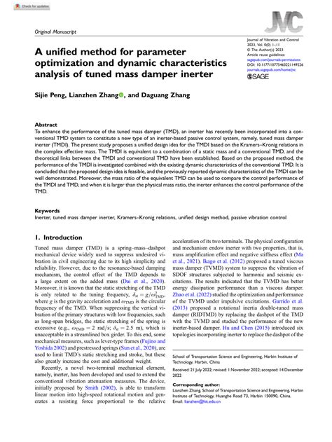 Pdf A Unified Method For Parameter Optimization And Dynamic Characteristics Analysis Of Tuned