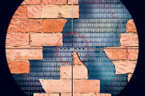 Cyber Crime Concept With Cracked Brick Wall And Binary Code Concept
