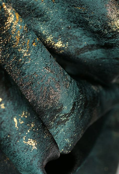 Vintage Dark Green Gold Jacquard Fabric Double Face Gold Petal Shimmer