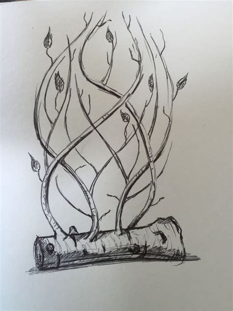 Birch Log Fireless Fire Sketch Fire Sketch Sketches Nature Tattoos