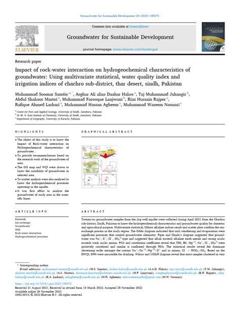 Impact Of Rock Water Interaction On Hydrogeochemical Characteristics Of Groundwater Using
