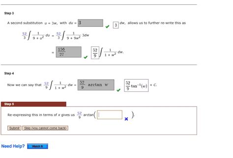 SOLVED Step 3 Second Substitution U 3W With Du Dw Allows Us To Further Re Write This As 9