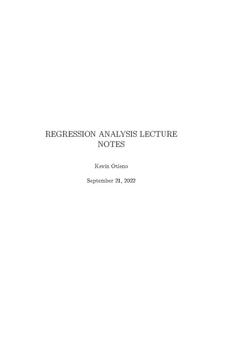 Lecture Notes Statistics Regression Analysis Lecture Notes Kevin