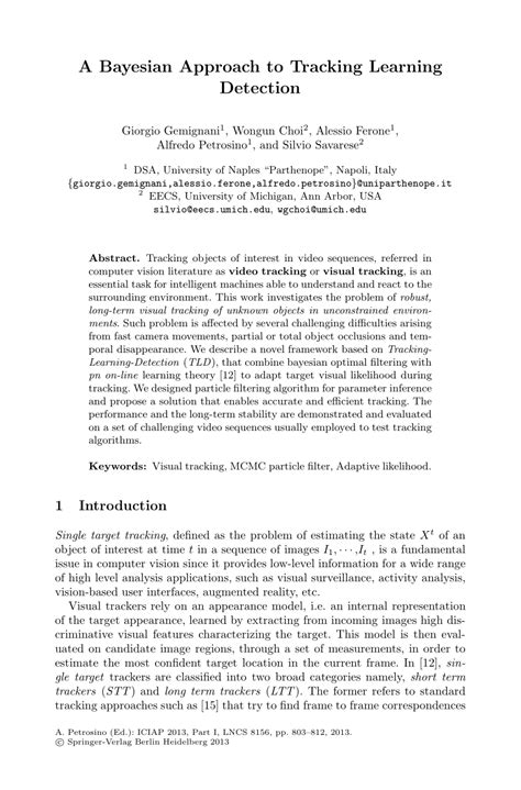 Pdf A Bayesian Approach To Tracking Learning Detection
