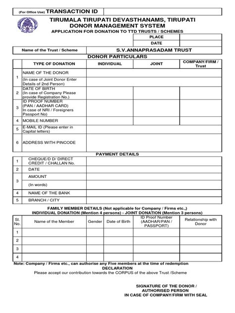 Ttd Donation Application Form Pdf Cheque Banking