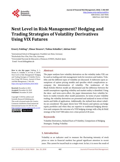 Pdf Next Level In Risk Management Hedging And Trading Strategies Of Volatility Derivatives