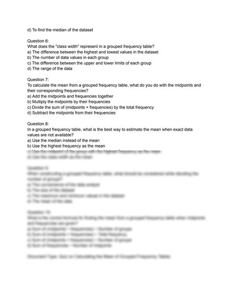 Solution Calculating The Mean Of Grouped Frequency Tables Quiz Studypool