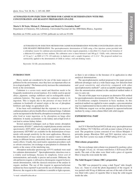 Pdf Automated Flow Injection Method For Cadmium Determination With Pre Concentration And