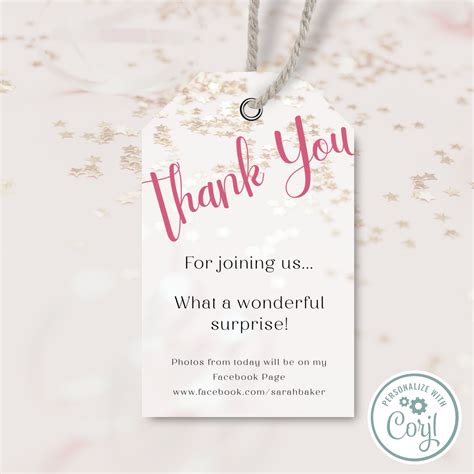 Surprise Birthday Thank You Tag Party Thank You Tag Editable Template