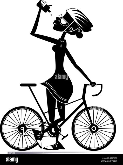 Jeune Femme Fait Du Vélo Cyclisme Femme Souriante De Dessin Animé Dans Leau Potable De Casque