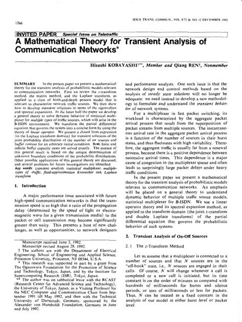 A Mathematical Theory For Transient Analysis Of Communication Networks Pdf