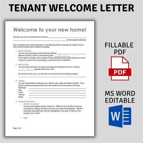 Editable Tenant Welcome Letter Template Ms Word And Pdf Etsy