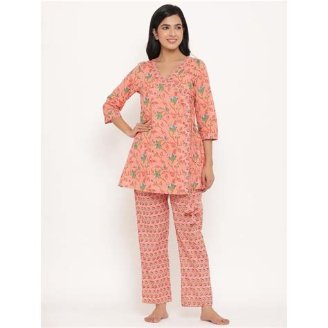 Buy Mirari Women Peach Pure Cotton Printed Night Suit Set Of Set Of Online