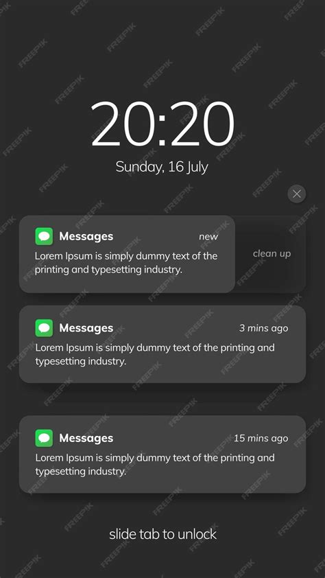 Premium Vector Notification Screen Ui Design Phone Notification Windows Template On A Dark