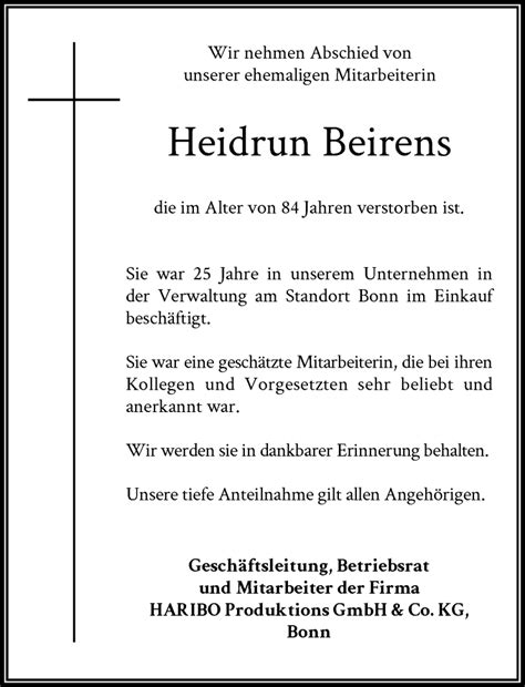 Traueranzeigen Von Heidrun Beirens Ga Trauer De