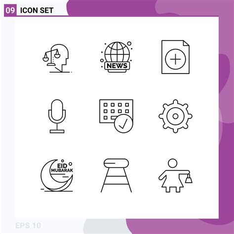 9 Thematic Vector Outlines And Editable Symbols Of Computers Microphone News Mic Audio Editable