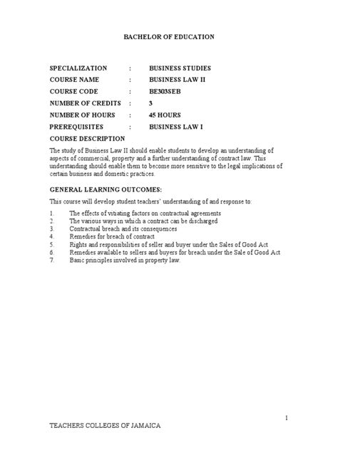 business law ii course outline pdf legal remedy breach of contract