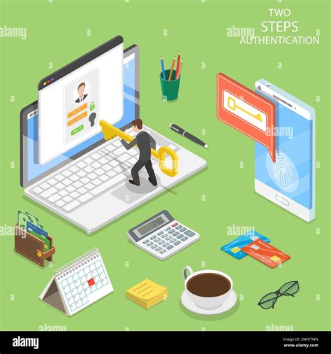 Flat Isometric Vector Concept Of Two Steps Verification Multi Factor Authentication Stock