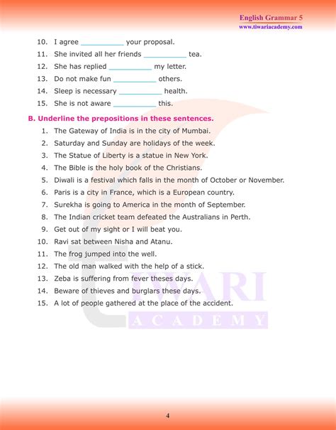 Class 5 English Grammar Chapter 13 Prepositions