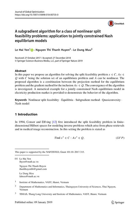 A Subgradient Algorithm For A Class Of Nonlinear Split Feasibility