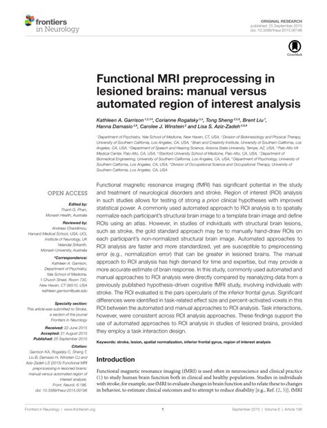 Pdf Functional Mri Preprocessing In Lesioned Brains Manual Versus Automated Region Of