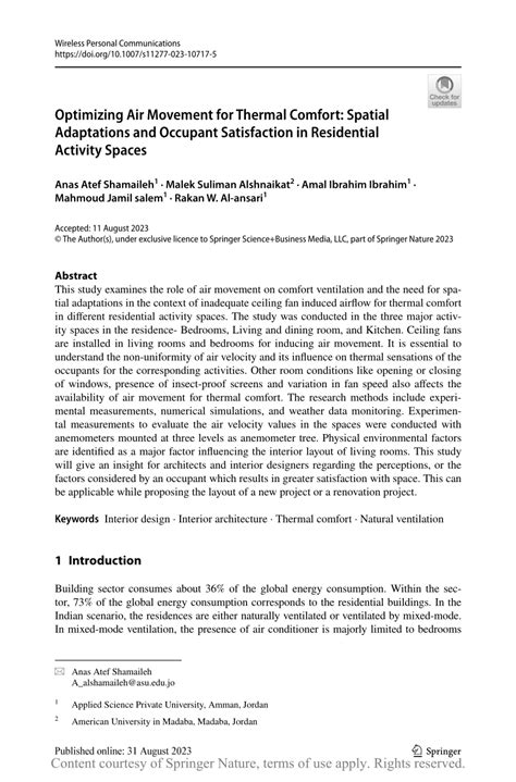 Optimizing Air Movement For Thermal Comfort Spatial Adaptations And