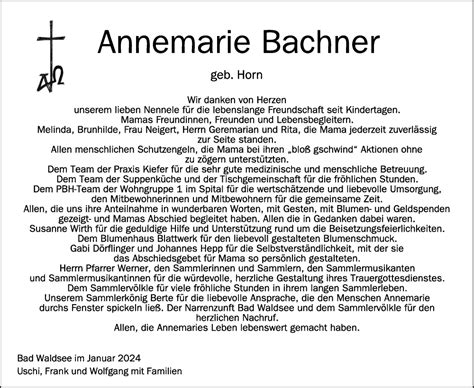 Traueranzeigen Von Annemarie Bachner Schwaebische De Trauerportal