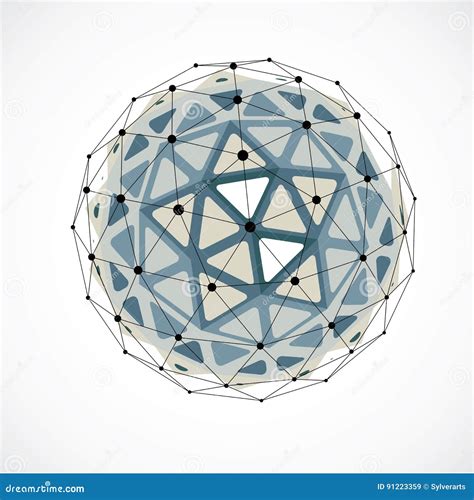 Abstract Vector Low Poly Object With Black Lines And Dots Connected 3d
