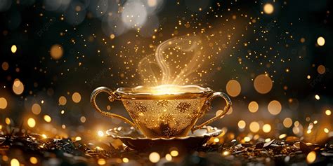 증기가 살짝 튀는 매력적인 금색 찻잔 아늑한 음료 경험 금색 찻잔 김이 나는 차 우아한 디자인 배경 일러스트 및 사진 무료 다운로드 Pngtree