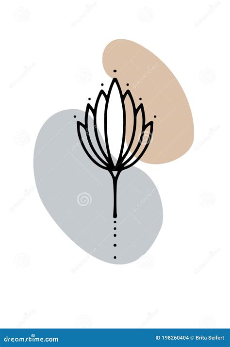 Graphical Flower Illustration Lotus Flower Line Art Beige Anf Grey