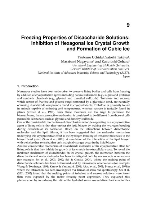 Pdf Freezing Properties Of Disaccharide Solutions Inhibition Of Hexagonal Ice Crystal Growth
