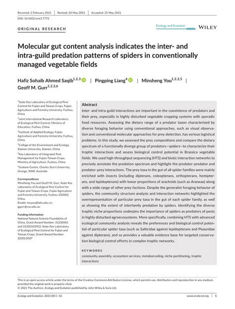 Pdf Molecular Gut Content Analysis Indicates The Inter‐ And Intra‐guild Predation Patterns Of
