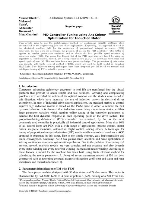 Pdf Pid Controller Tuning Using Ant Colony Optimization For Induction