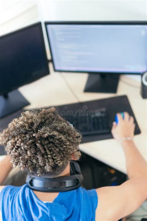 computer programmer busy coding shot from above stock image image of