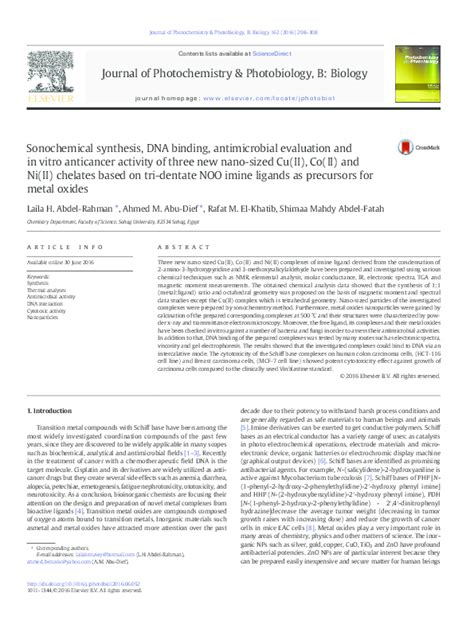 Pdf Sonochemical Synthesis Dna Binding Antimicrobial Evaluation And In Vitro Anticancer