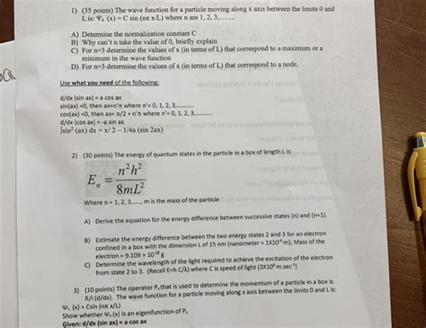 Solved 1 35 Points The Wave Function For A Particle